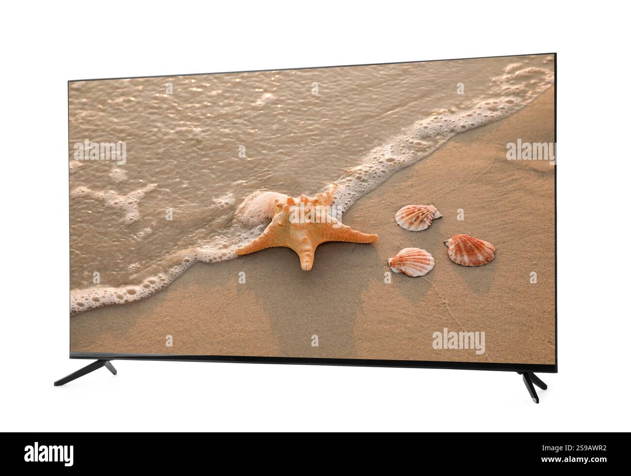 TV set with nature landscape on screen isolated on white Stock Photo ...