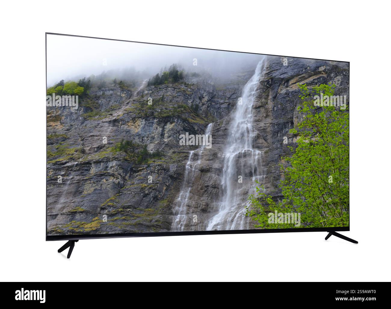 TV set with nature landscape on screen isolated on white Stock Photo ...