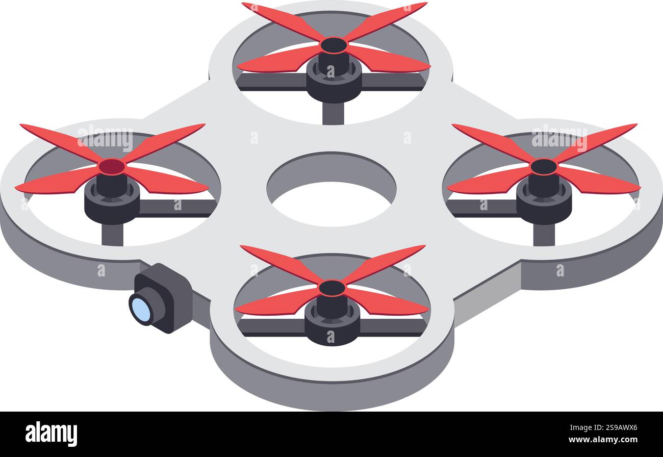 Isometric illustration of a quadcopter drone featuring four red ...