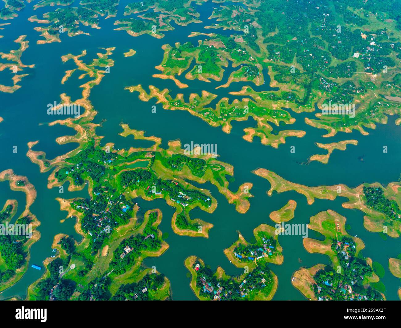 Aerial view of islands in Kaptai Lake in Rangamati District of ...