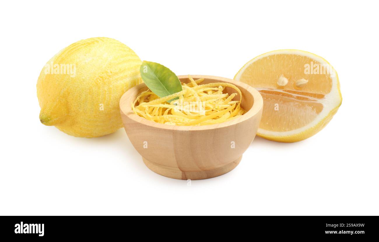 Lemon zest and fresh fruits isolated on white Stock Photo - Alamy