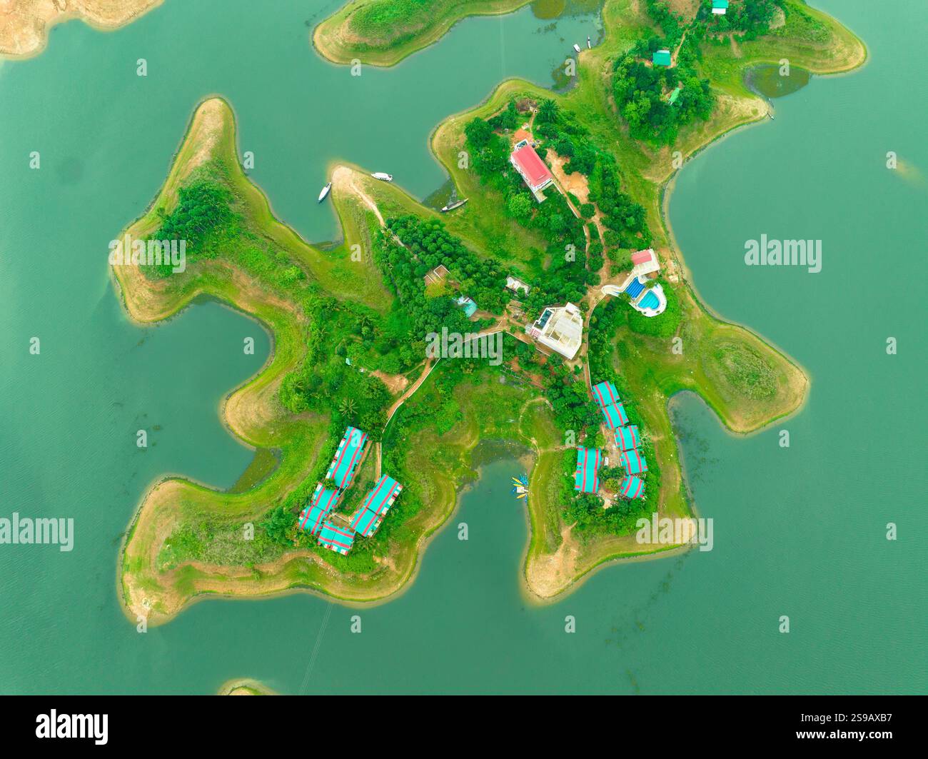 Aerial view of islands in Kaptai Lake in Rangamati District of ...