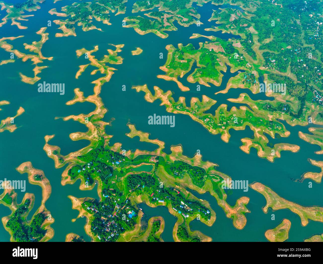 Aerial view of islands in Kaptai Lake in Rangamati District of ...