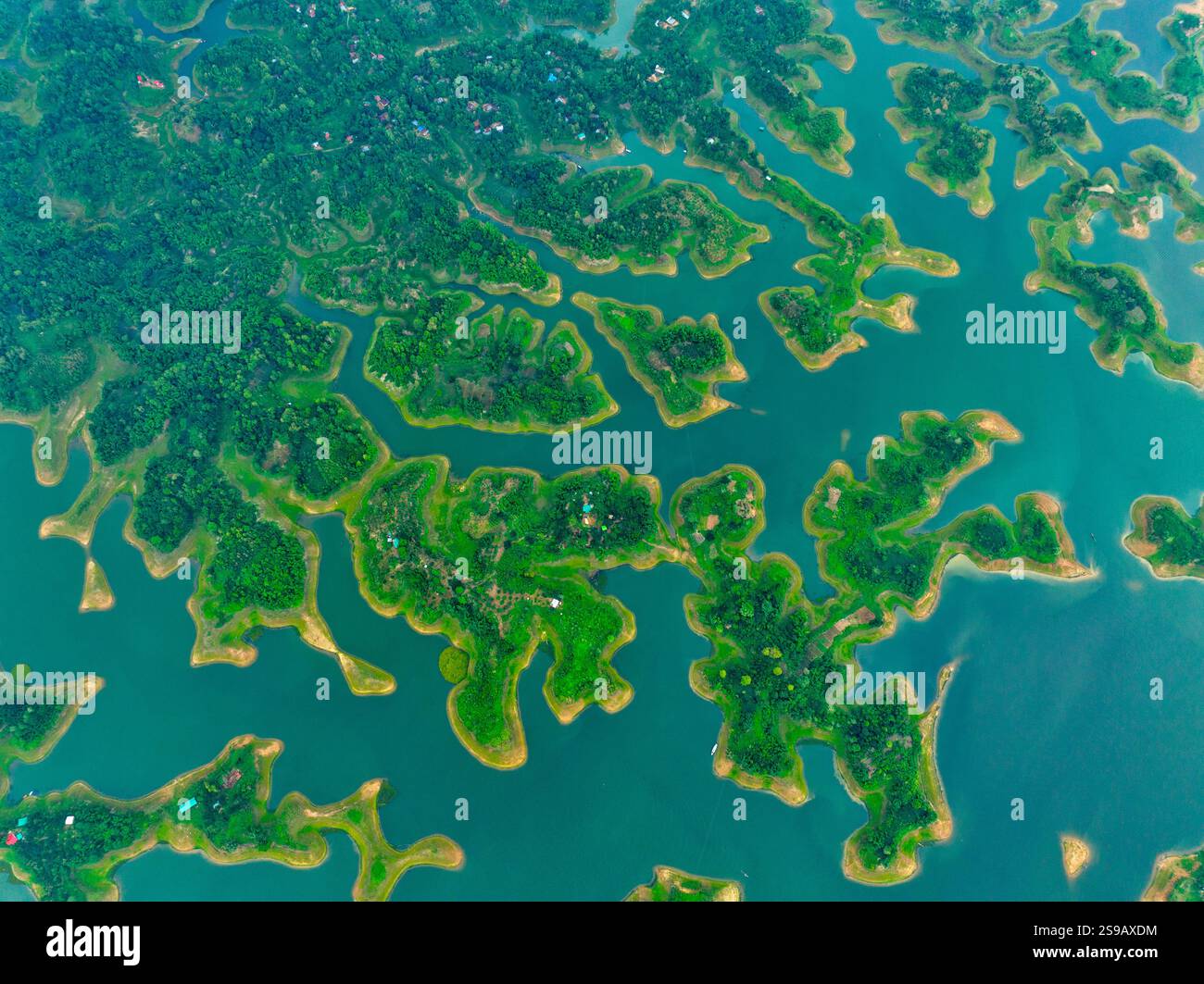 Aerial view of islands in Kaptai Lake in Rangamati District of ...