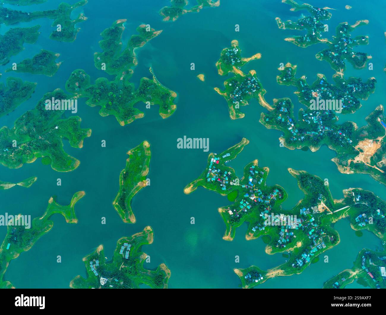 Aerial view of islands in Kaptai Lake in Rangamati District of ...