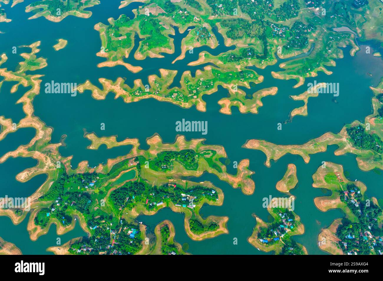 Aerial view of islands in Kaptai Lake in Rangamati District of ...