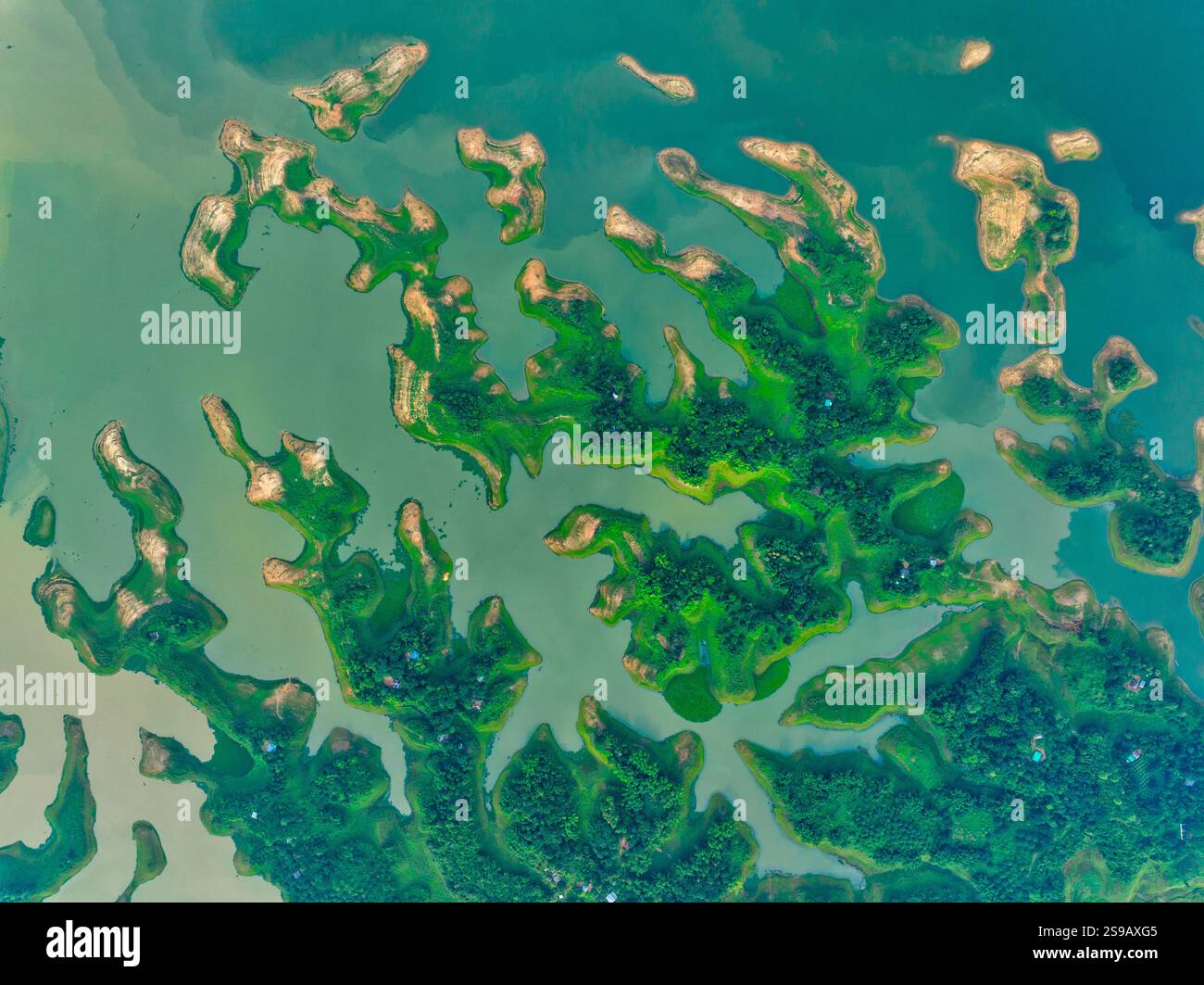 Aerial view of islands in Kaptai Lake in Rangamati District of ...