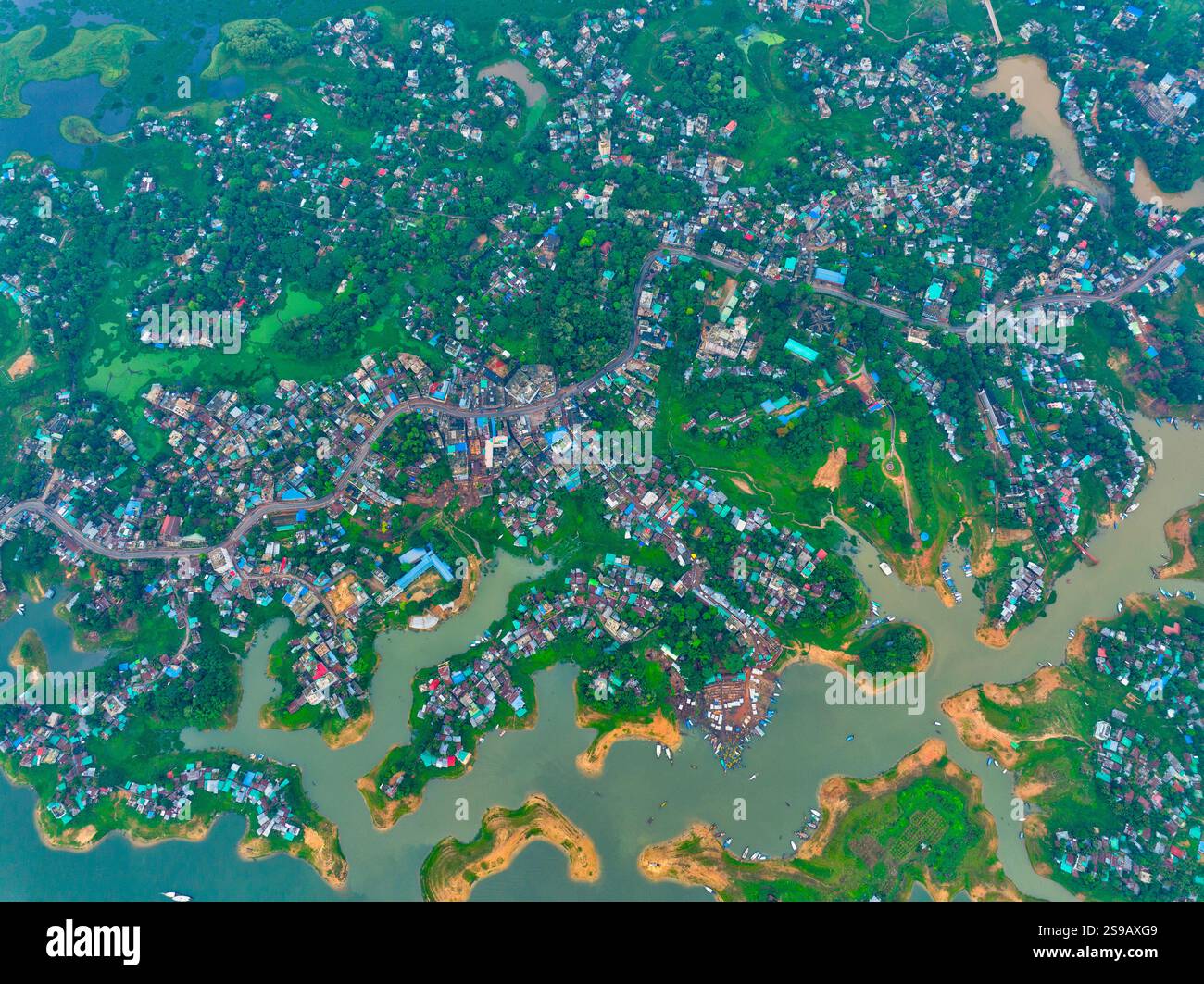 Aerial view of islands in Kaptai Lake in Rangamati District of ...