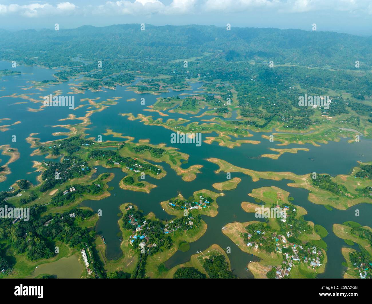 Aerial view of islands in Kaptai Lake in Rangamati District of ...
