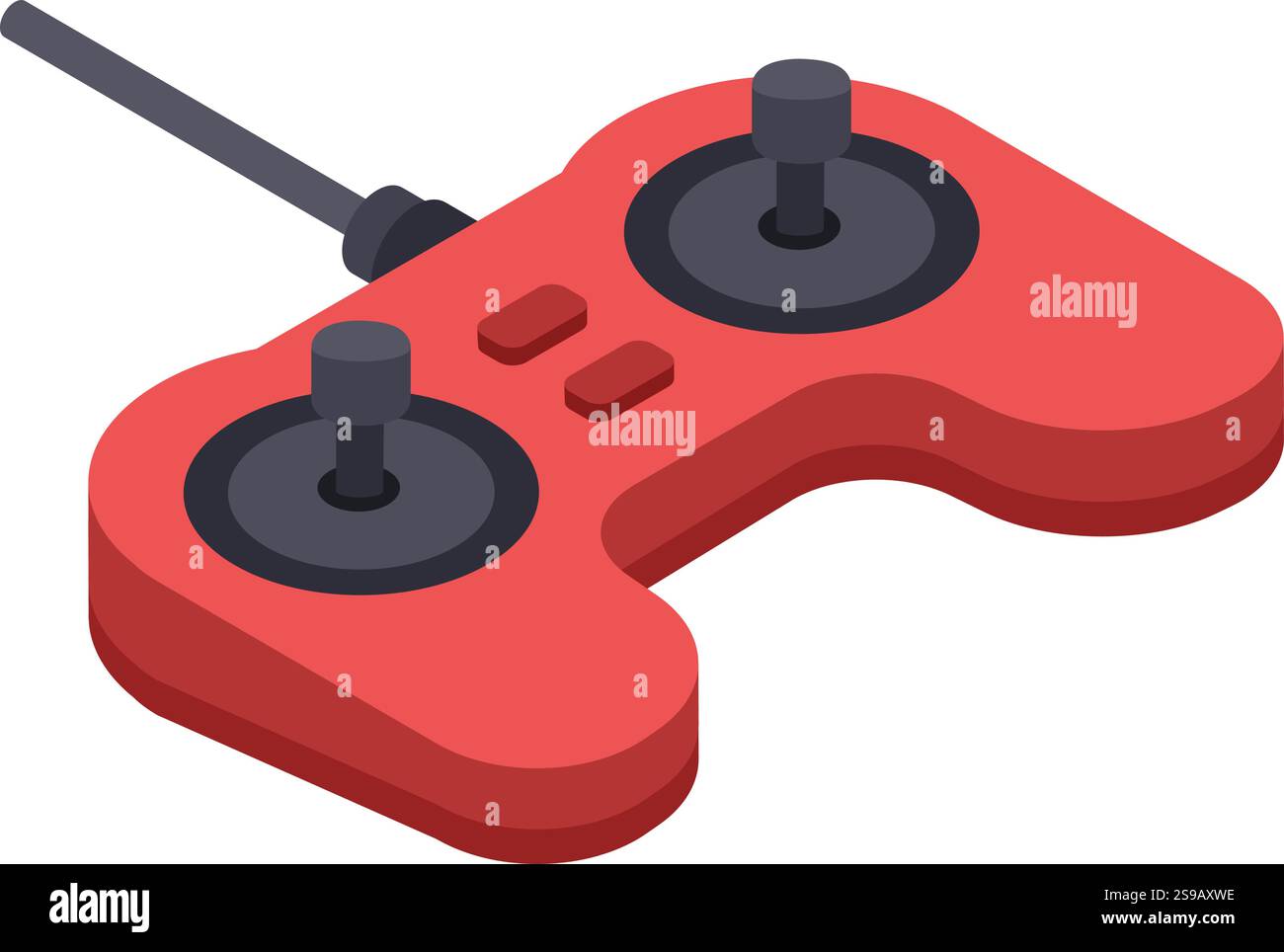 Red drone remote control with antenna and joysticks transmitting ...