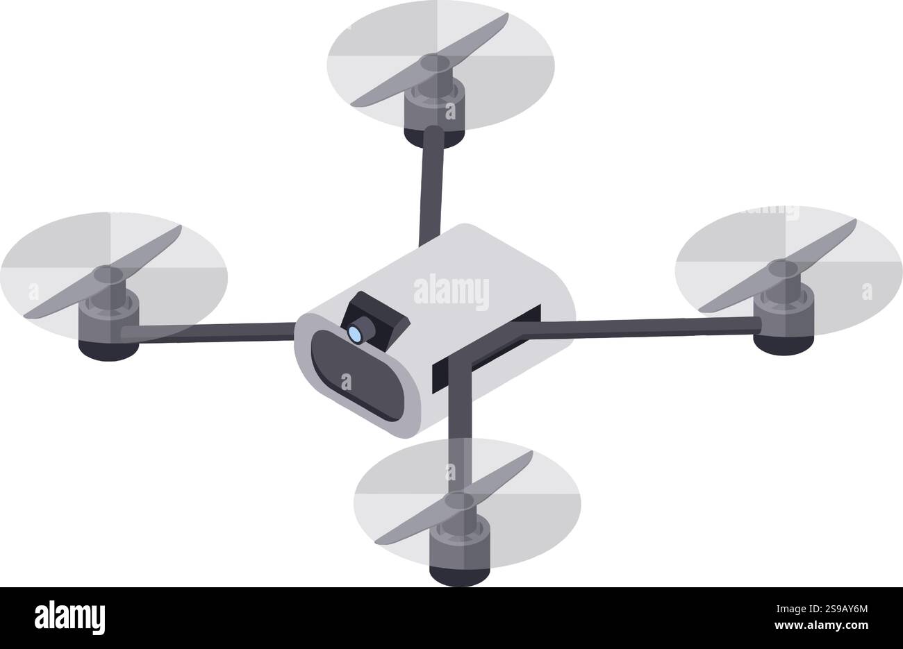 White drone hovering and recording with camera, isometric view ...