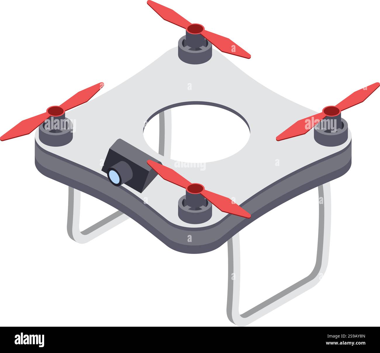 Illustration of a square shaped drone featuring red propellers and a ...