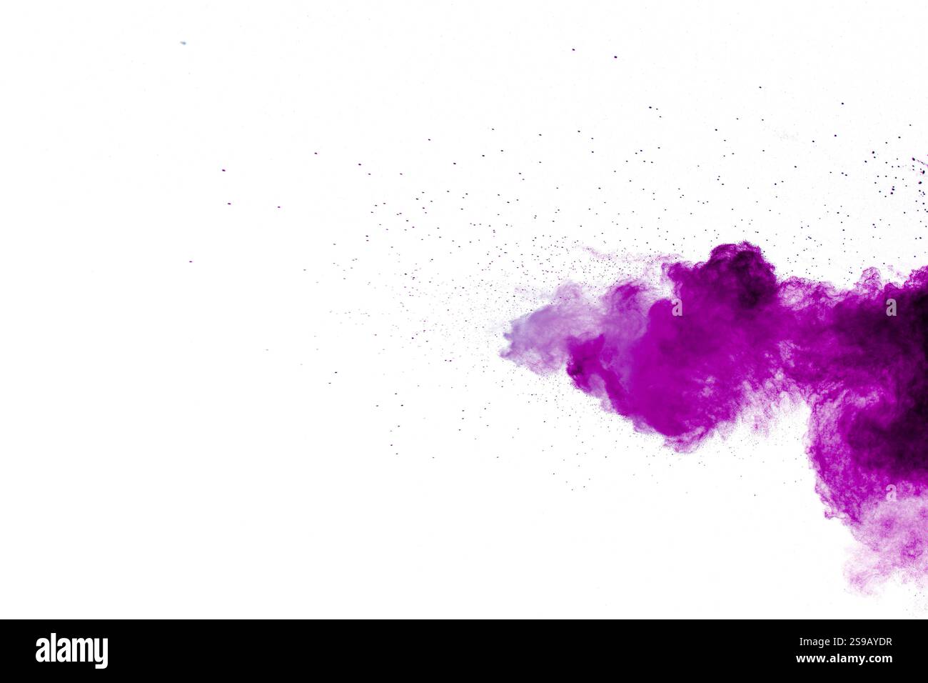 Purple particles explosion on white background.Freeze motion of purple ...