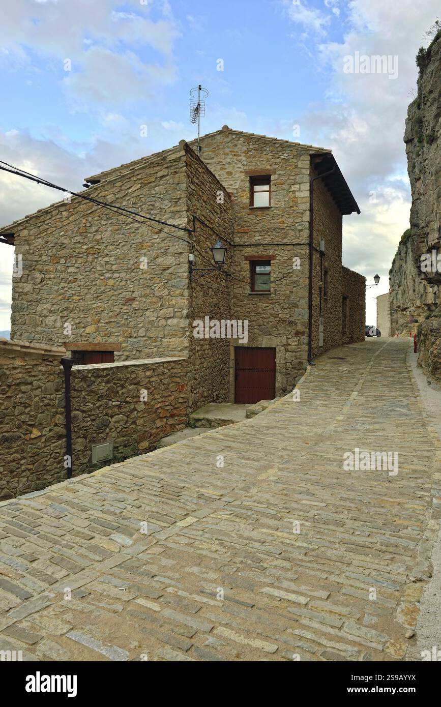Landscape with the old Spanish town of Ares. Streets of the small town ...