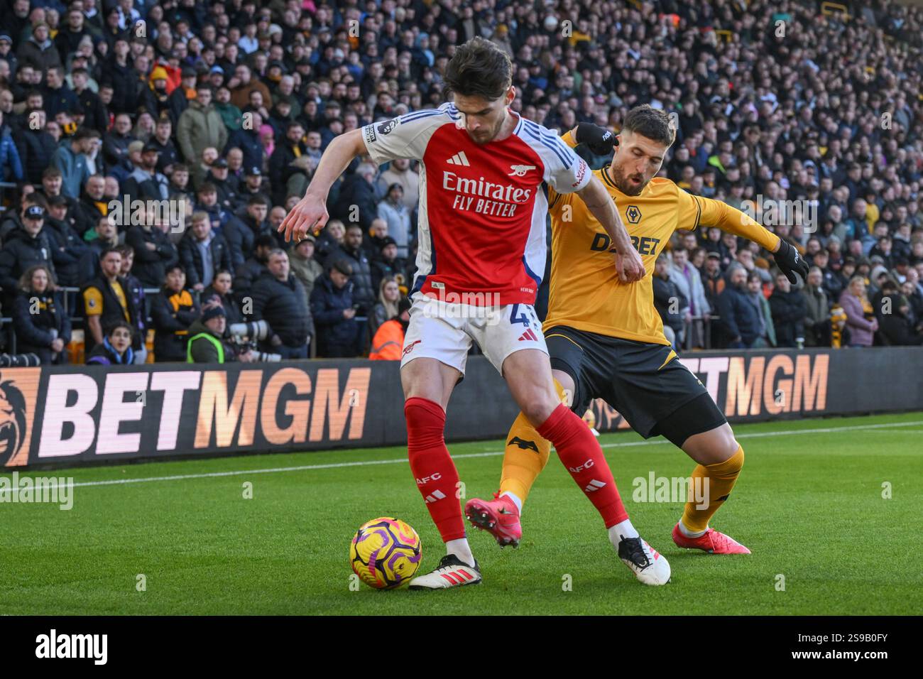 Declan Rice of Arsenal and Matt Doherty of Wolverhampton Wanderers ...