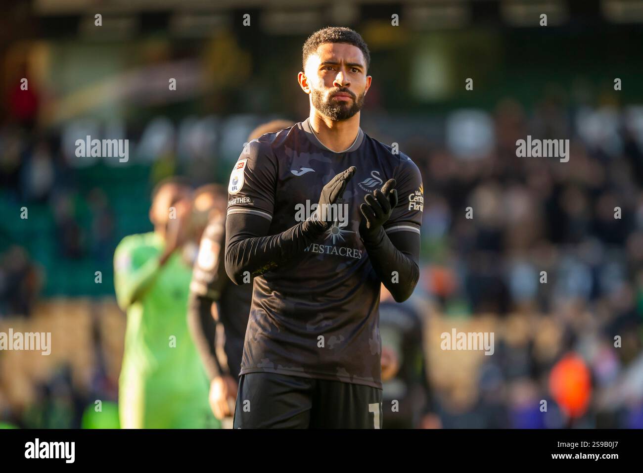 Josh Ginnelly of Swansea City applauds the supporters after the Sky Bet ...