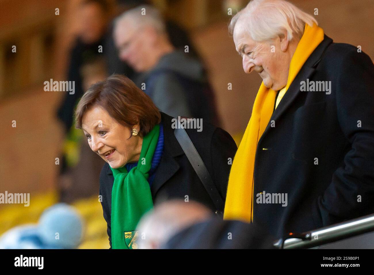 Delia Smith and Michael Wynn Jones are seen within the stands after the ...