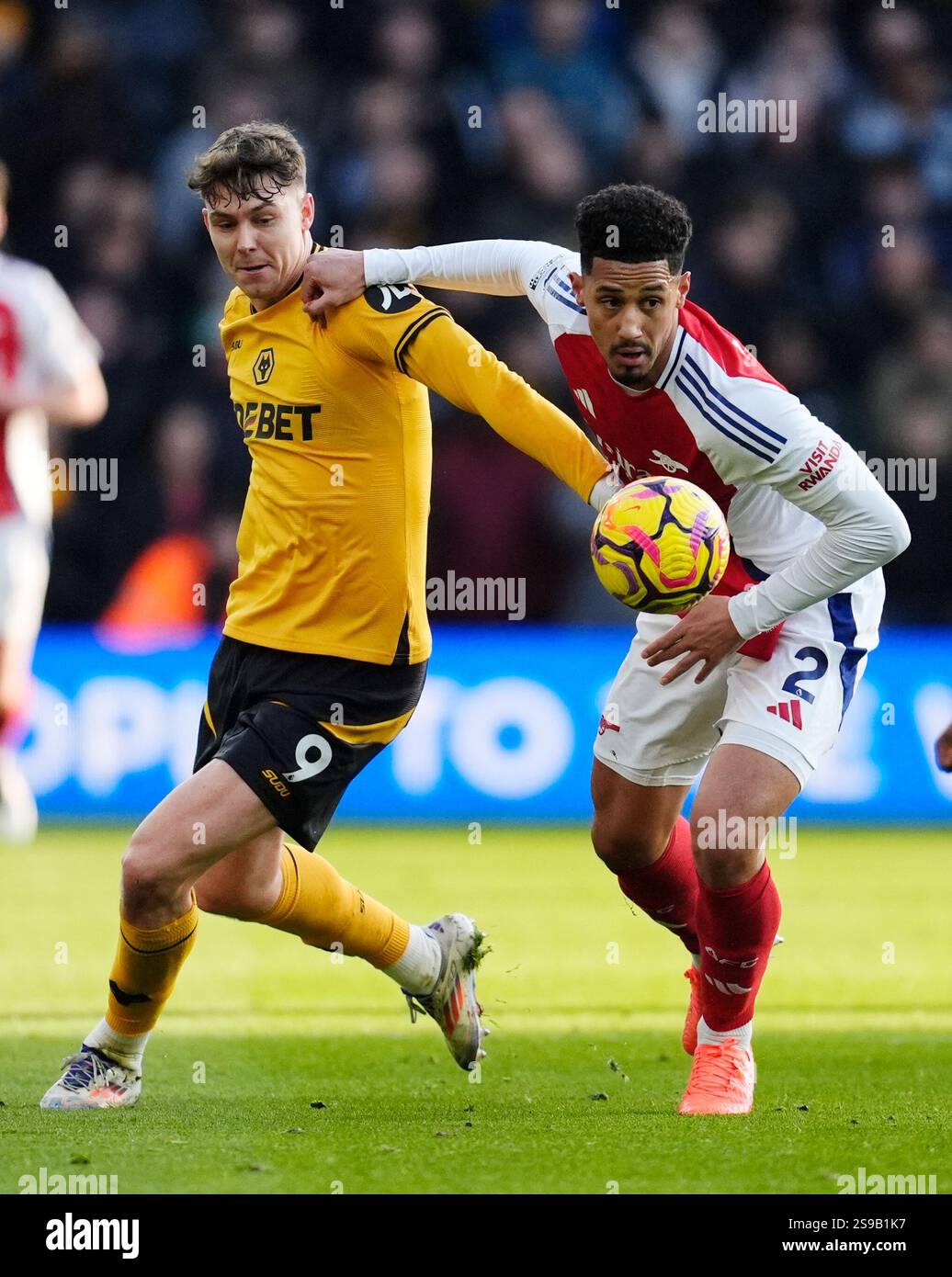 Wolverhampton Wanderers' Jorgen Strand Larsen and Arsenal's William ...