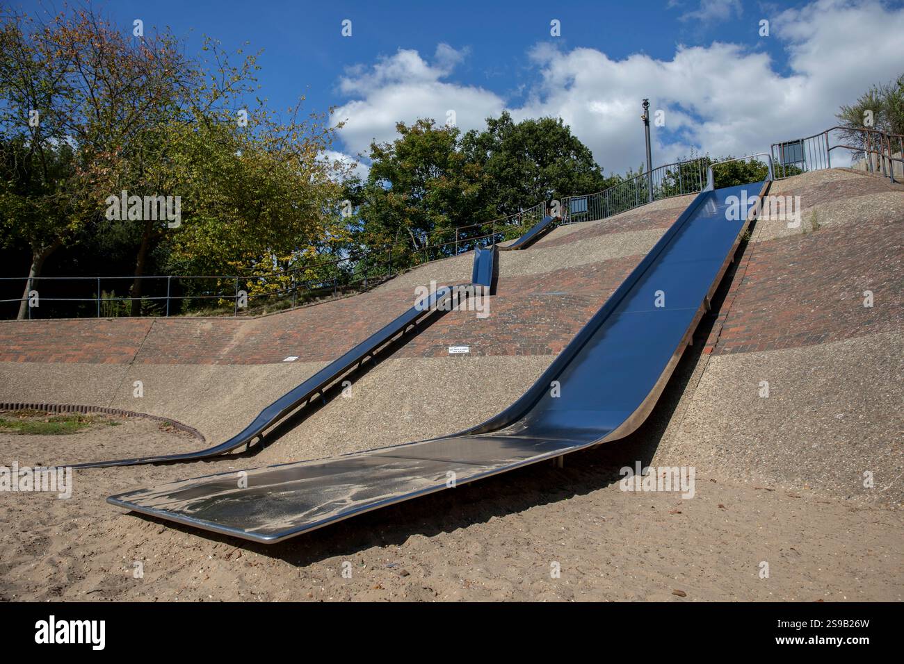 Victoria Park slides and playground in Victoria Park in East London ...