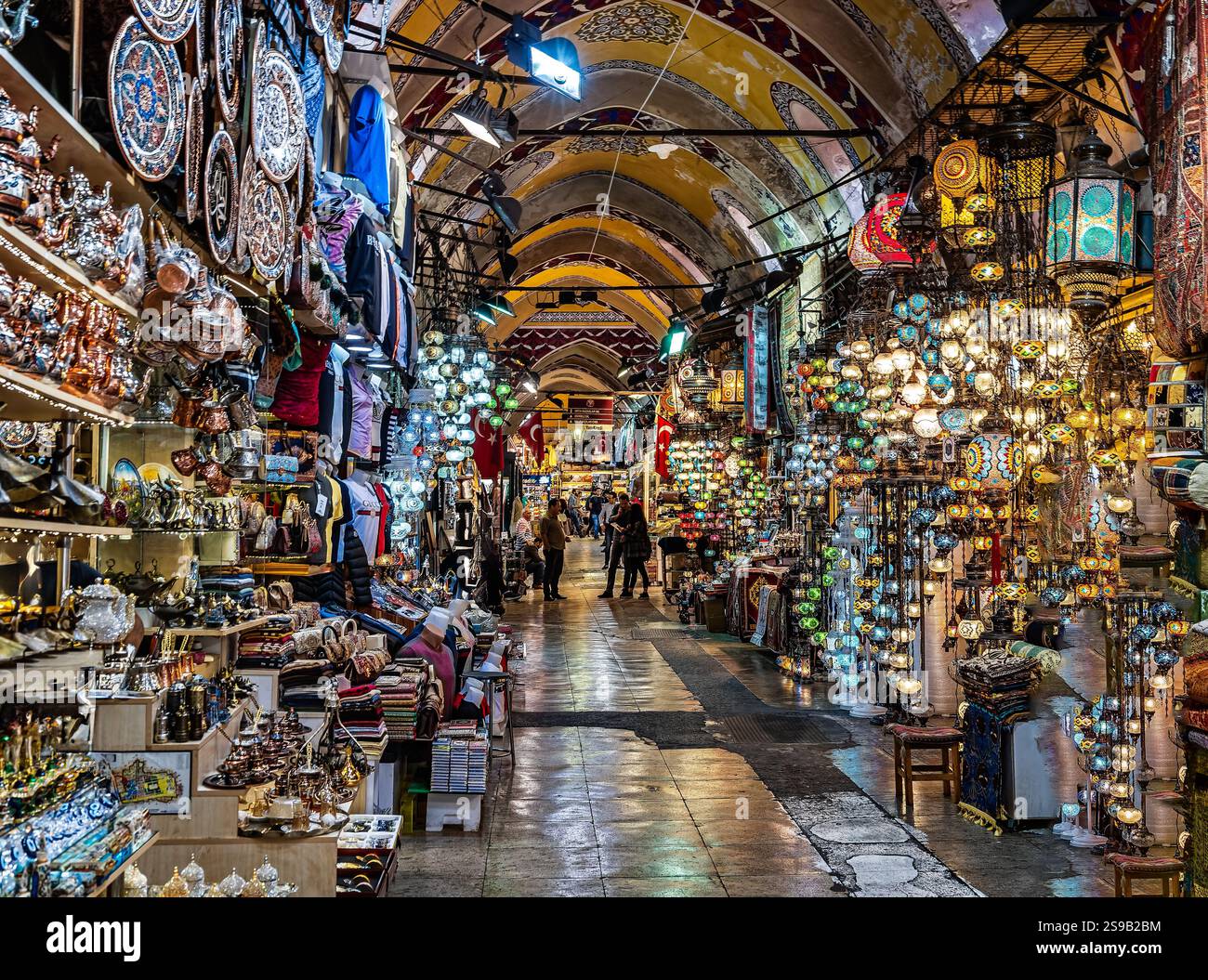 Vibrant marketplace showcasing colorful Turkish lamps, handmade crafts ...