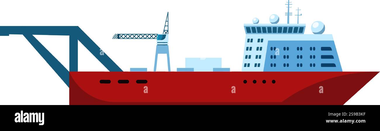 Detailed illustration of a modern cargo ship featuring a prominent ...