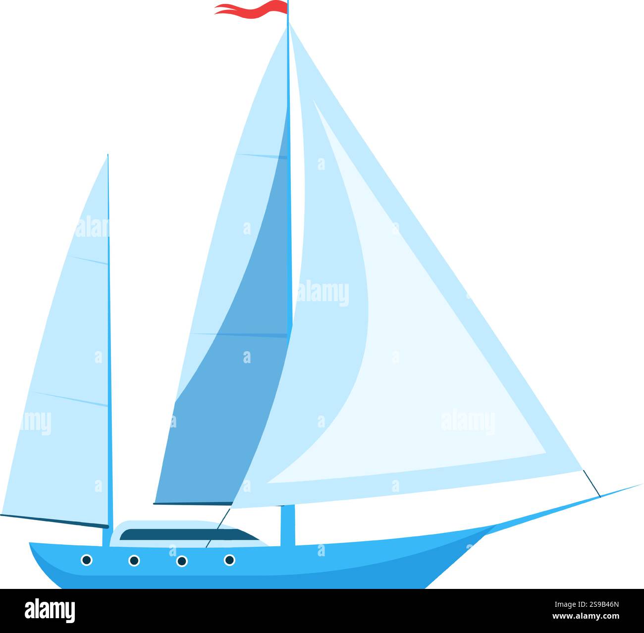 Illustration of a sleek blue sailboat with large billowing sails and a ...