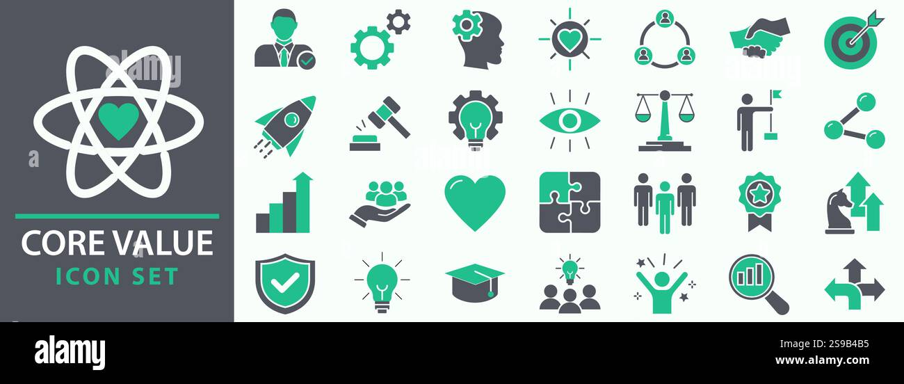 Set of icons core values. vector images with editable stroke. Includes ...