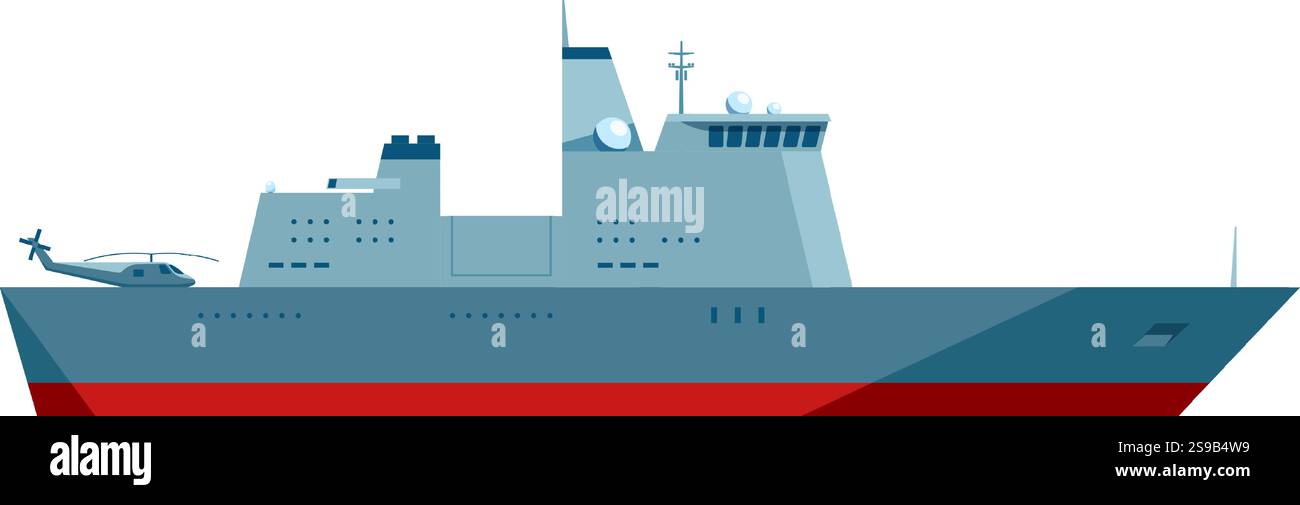 Illustration of a modern naval warship with a helicopter on its deck ...