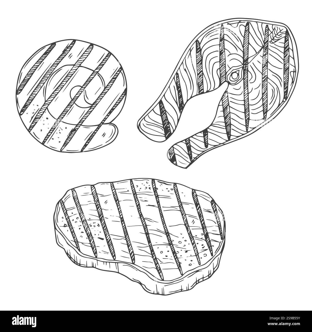 Barbecue grill hand-drawn outline doodle Set. BBQ Vector Illustration Barbecue party Sketch ...