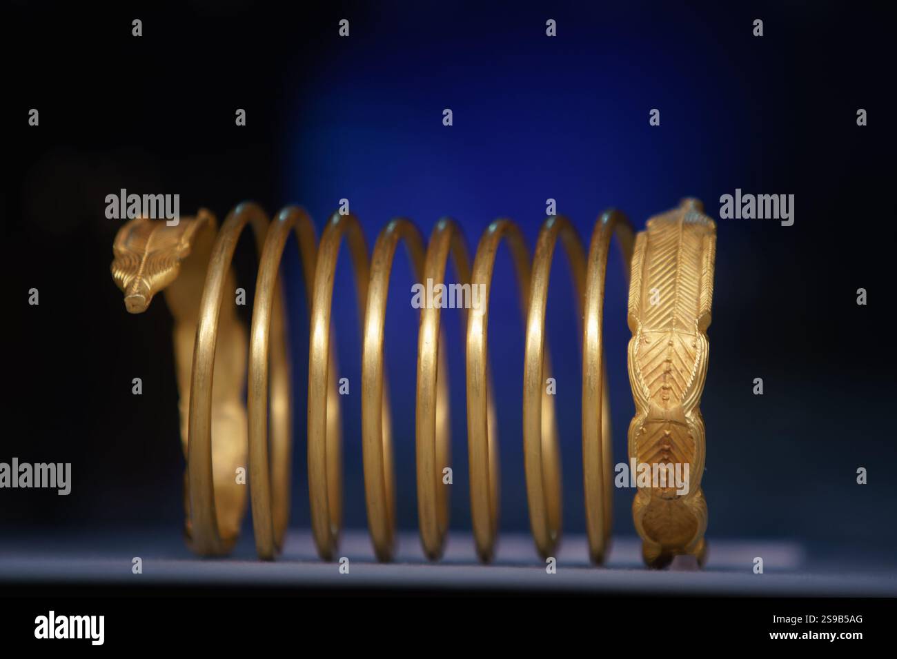 Bucharest, Romania. 25th Jan, 2025: Three solid gold Dacian bracelets ...