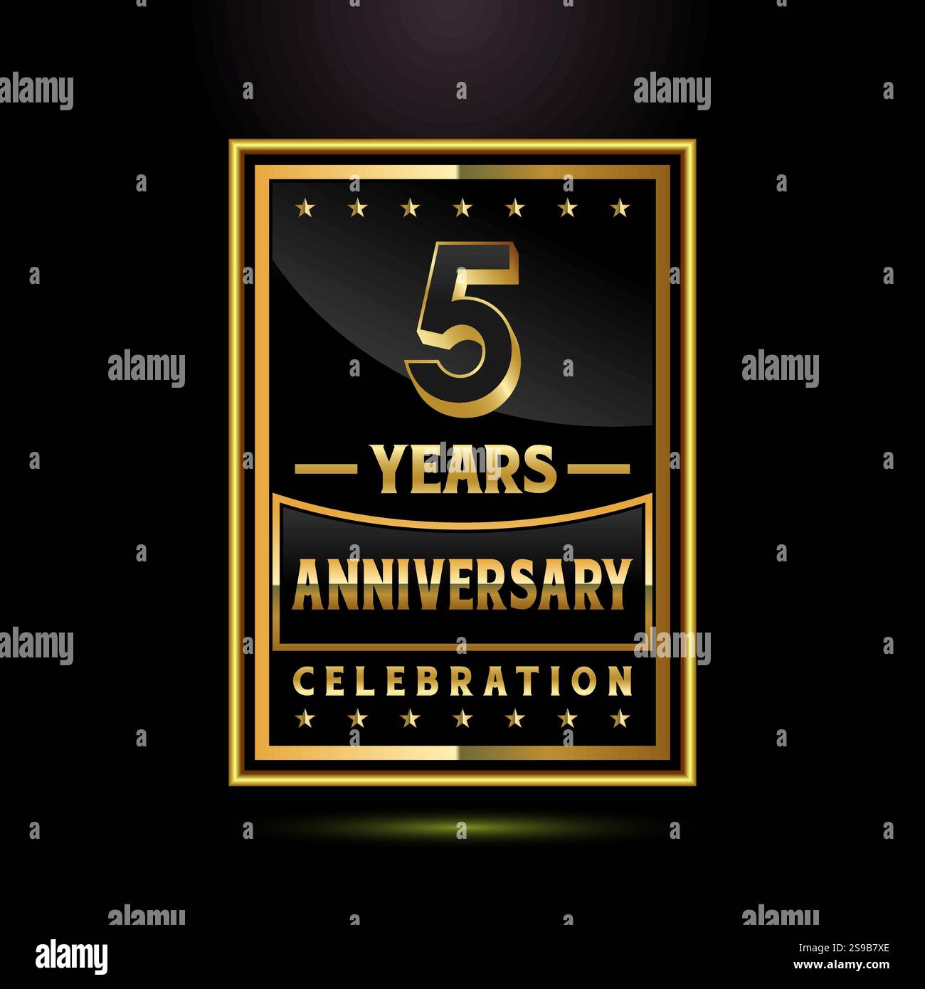 5 years anniversary celebration badges and labels design, Golden ...