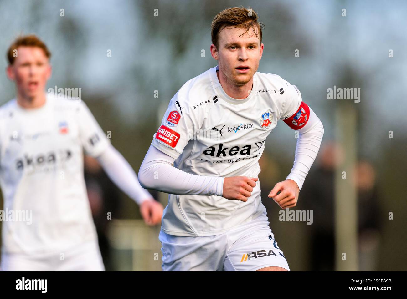 250125 Helsingborgs William Westerlund under träningsmatchen i fotboll ...