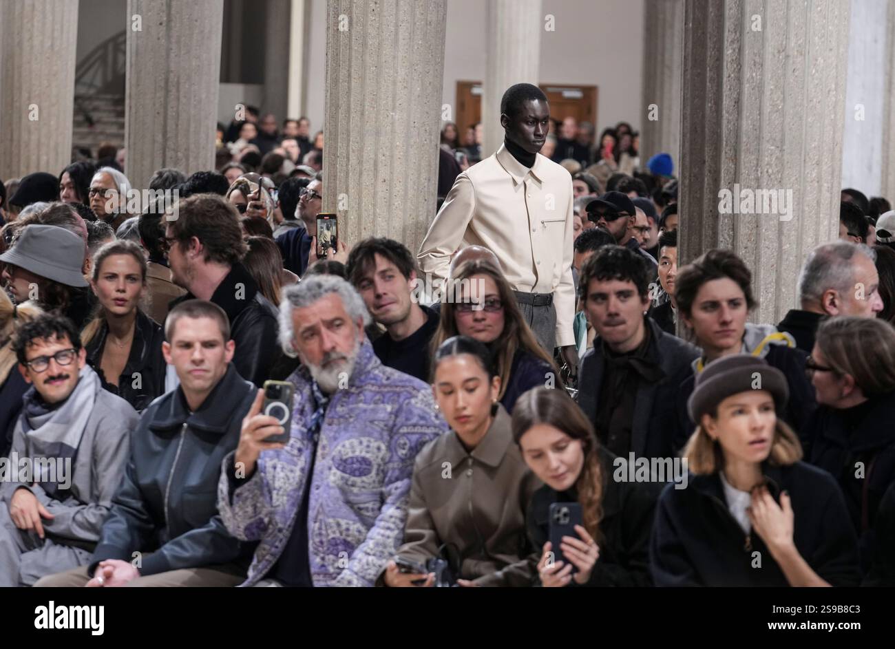 A model wears a creation for the men's Hermes Fall-Winter 2025-2026 ...