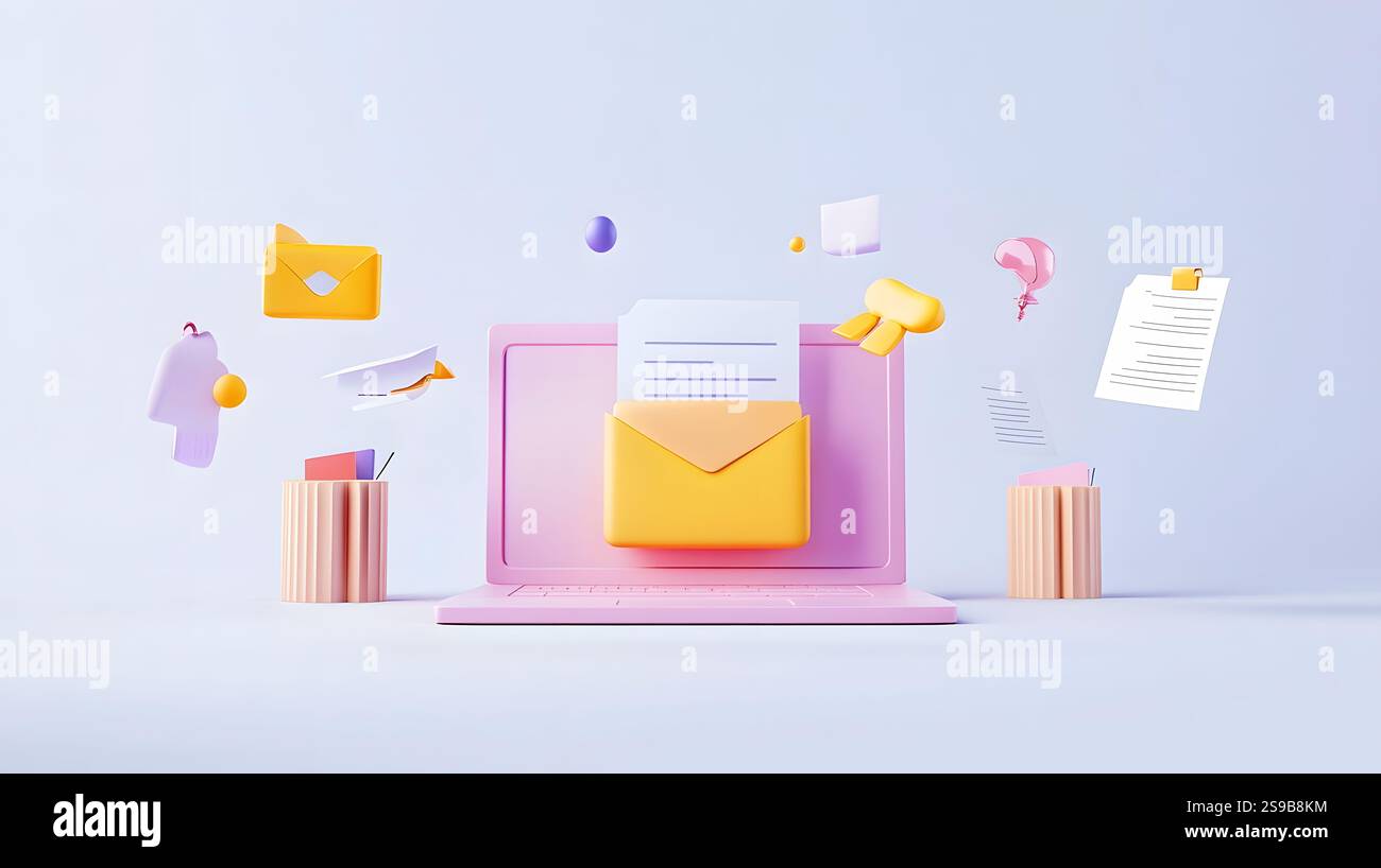 Minimal and simple of a laptop with various documents and folders on a ...