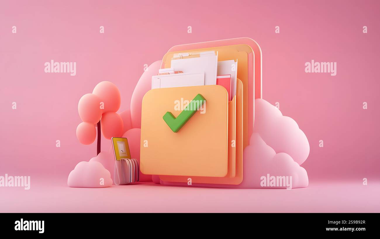 A simple and clean photo of a folder icon with a green checkmark on a ...