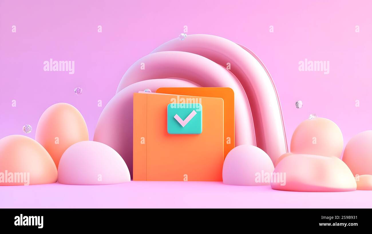 3D Minimal Lavender Folder with Green Checkmark Icon Symbolizing ...