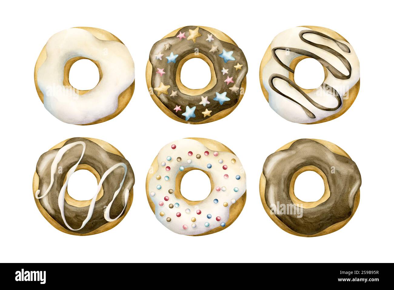 Donut clip art set. White and chocolate glaze doughnuts with colorful ...
