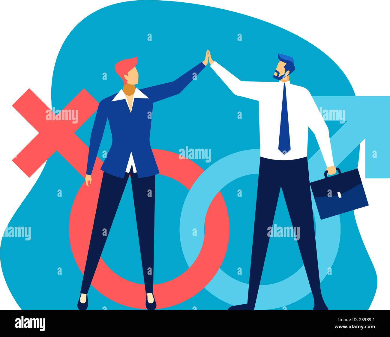 Business professionals high fiving to celebrate gender equality ...