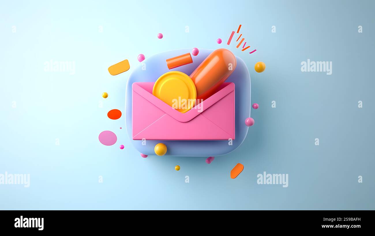 Digital of a Colorful Notification Envelope with Confetti Burst ...