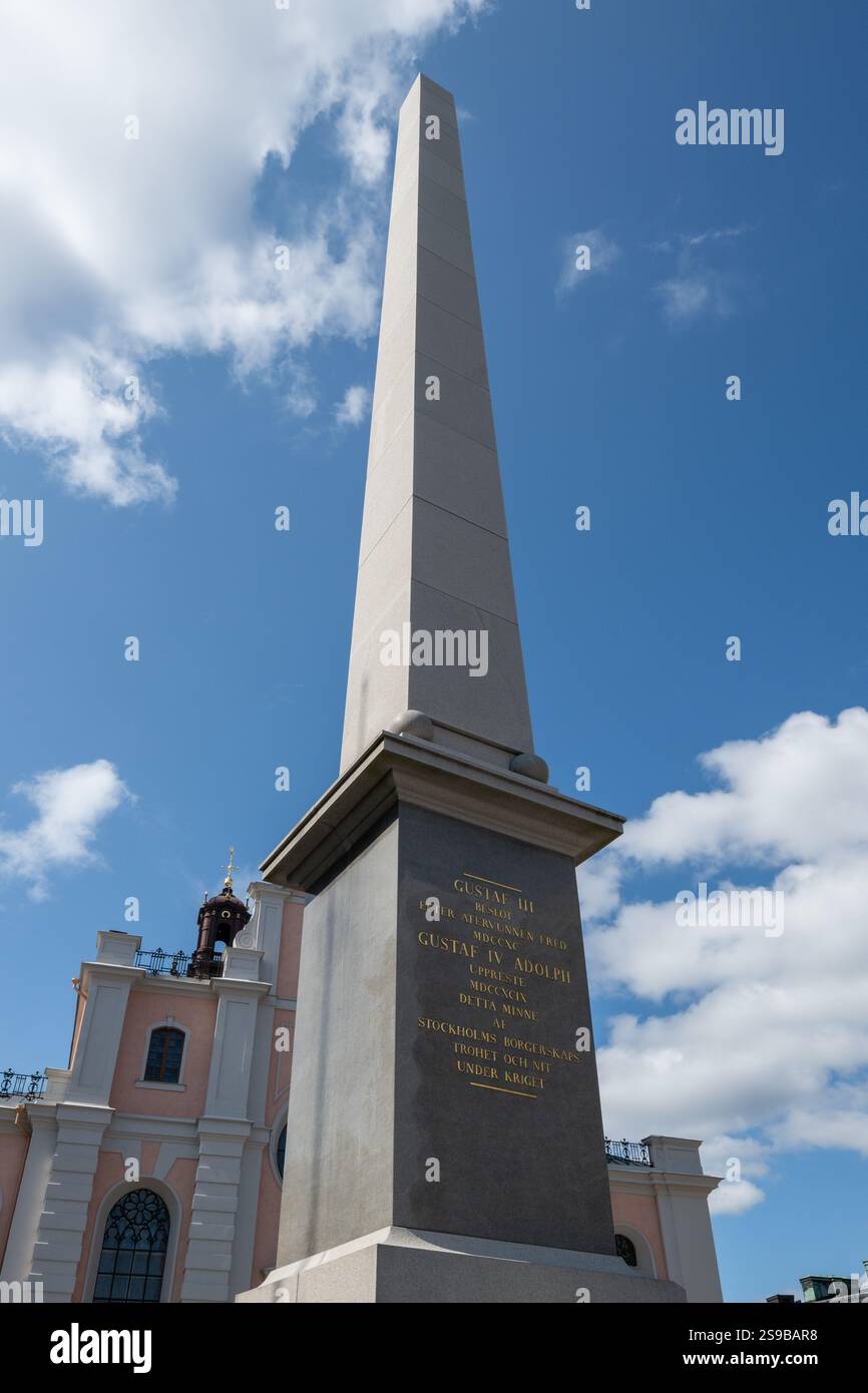 Gray Gustav III Obelisk at Castle hill on Slottsbacken in Stockholm ...