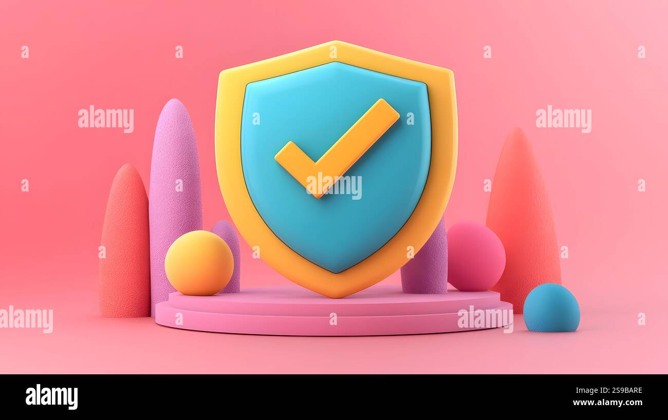 Minimalist shield icon with a prominent checkmark symbol,representing ...