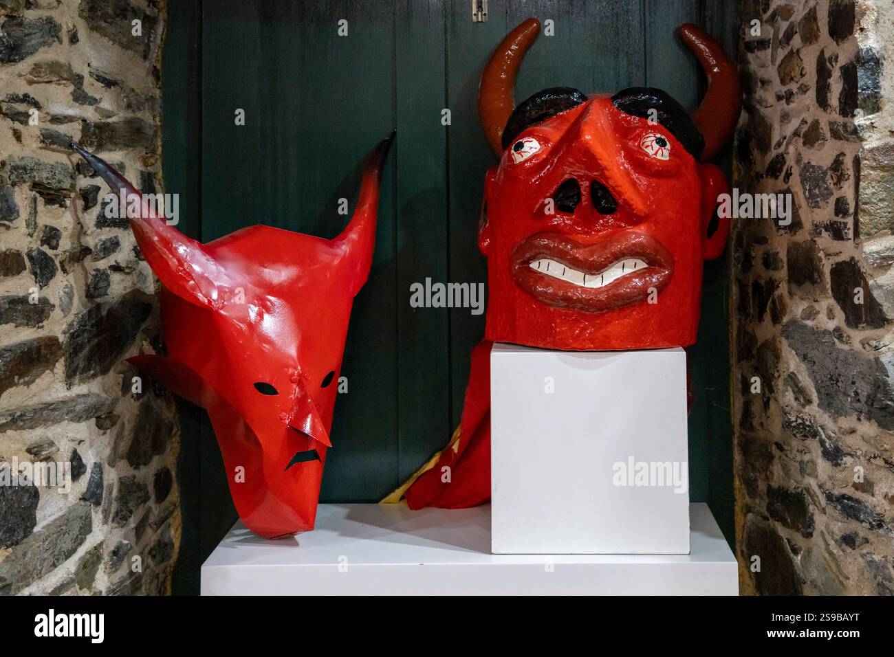 Typical artisan mask for traditional masquerade celebration, Iberian ...