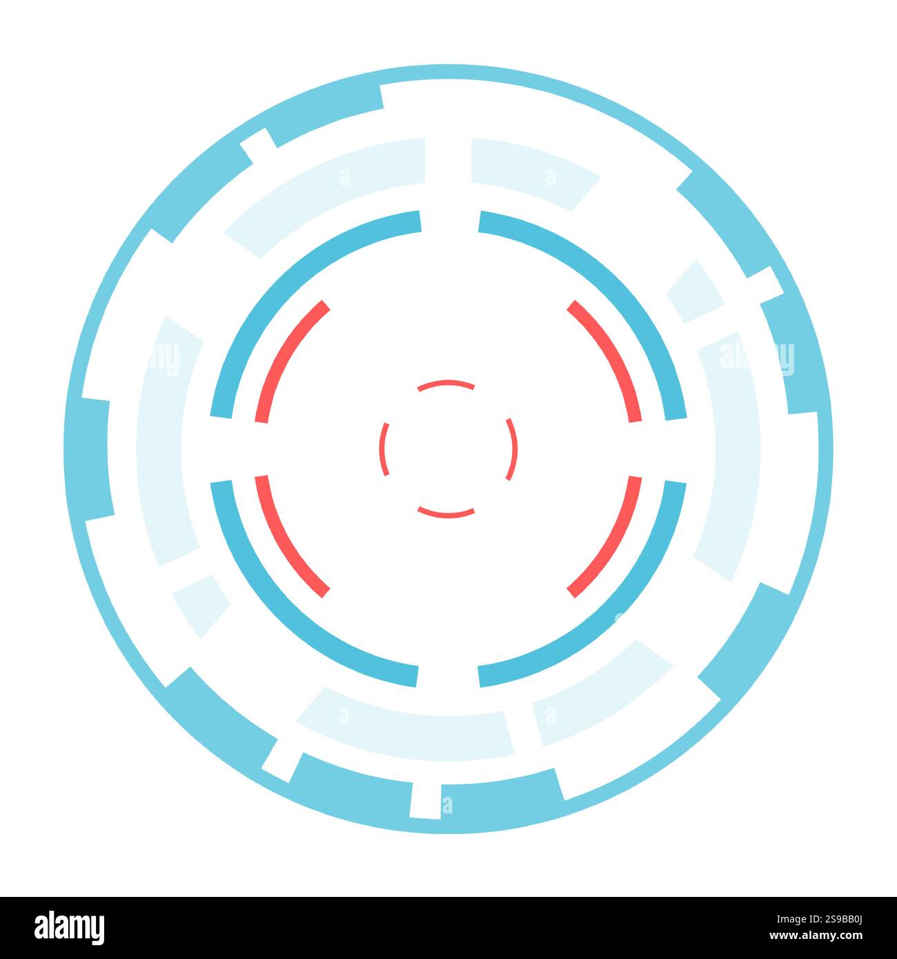 Circular futuristic heads up display element spinning and loading, composed by blue and red ...