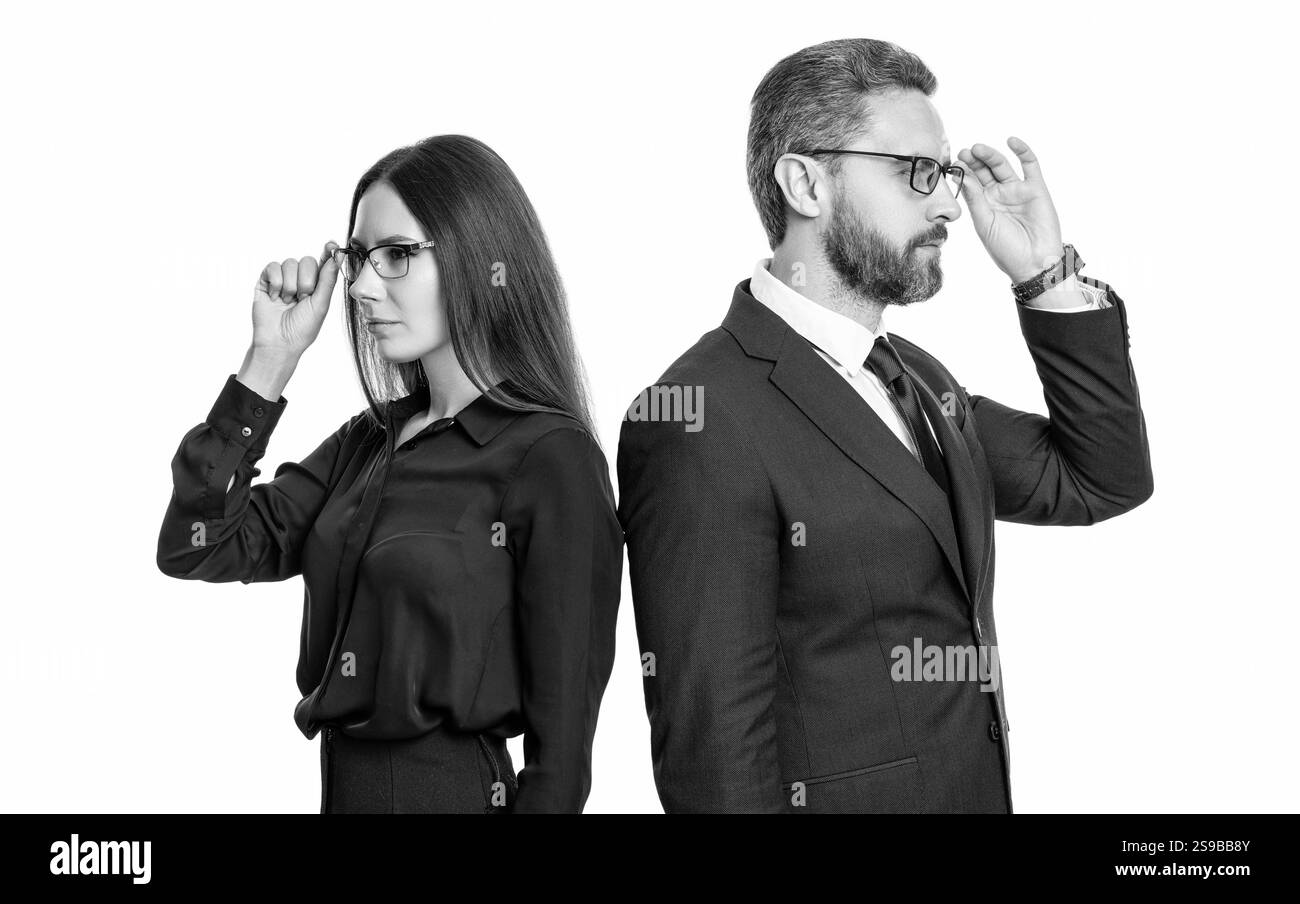 Businesspeople look through eyeglasses. Business vision and eyesight ...