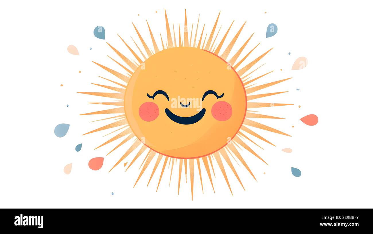 Cheerful and Friendly Smiling Cartoon Sun with Peaceful Rays in Warm ...