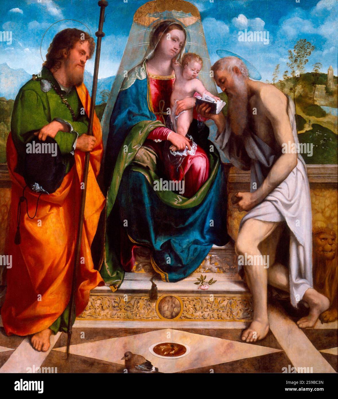 Enthroned Madonna and Child with Saint James the Great and Saint Jerome is a c.1517 oil on ...