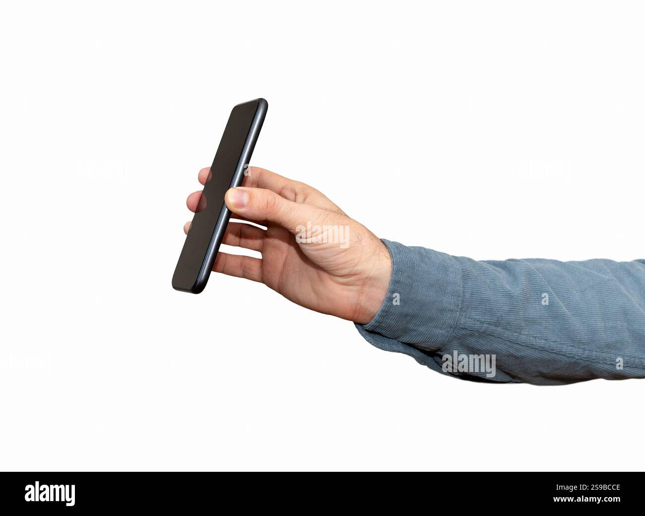 Isolated male hand showing screen of his smart phone Stock Photo - Alamy