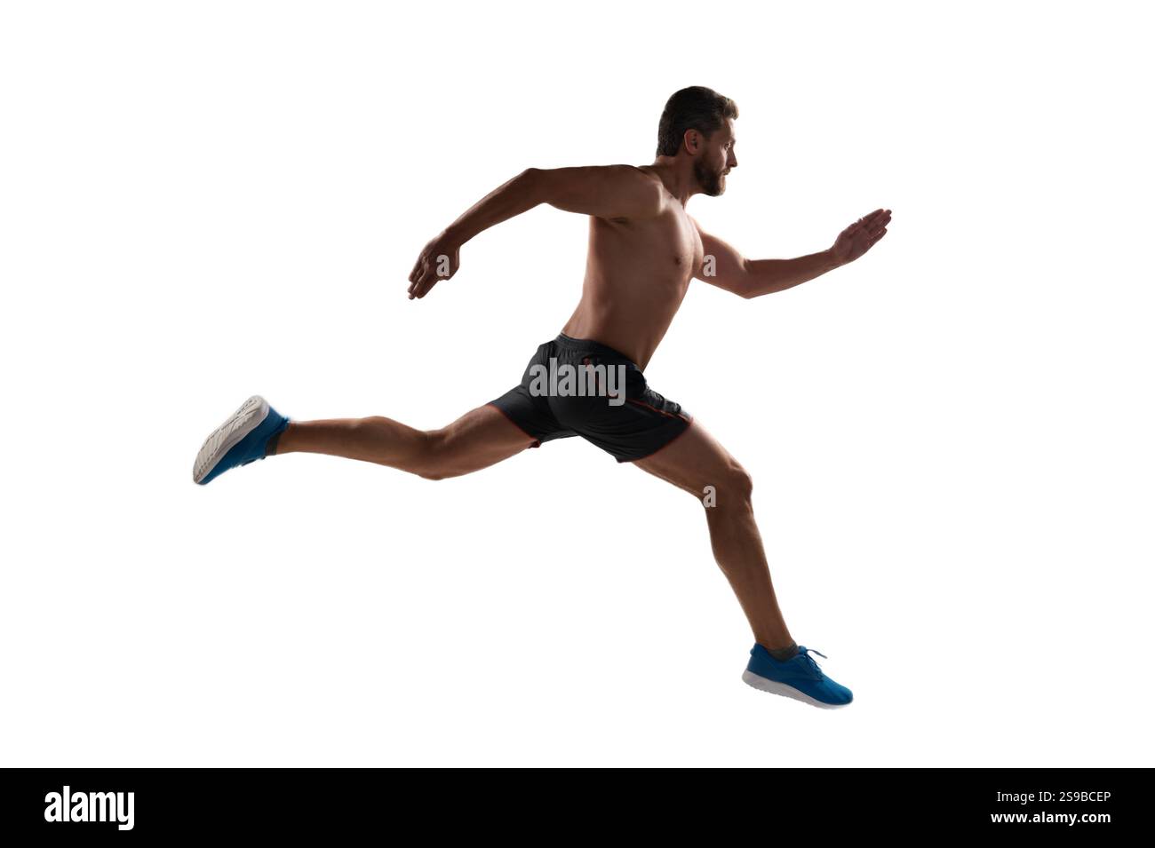 Runner at long sport run. Sportsman runner running isolated on white ...