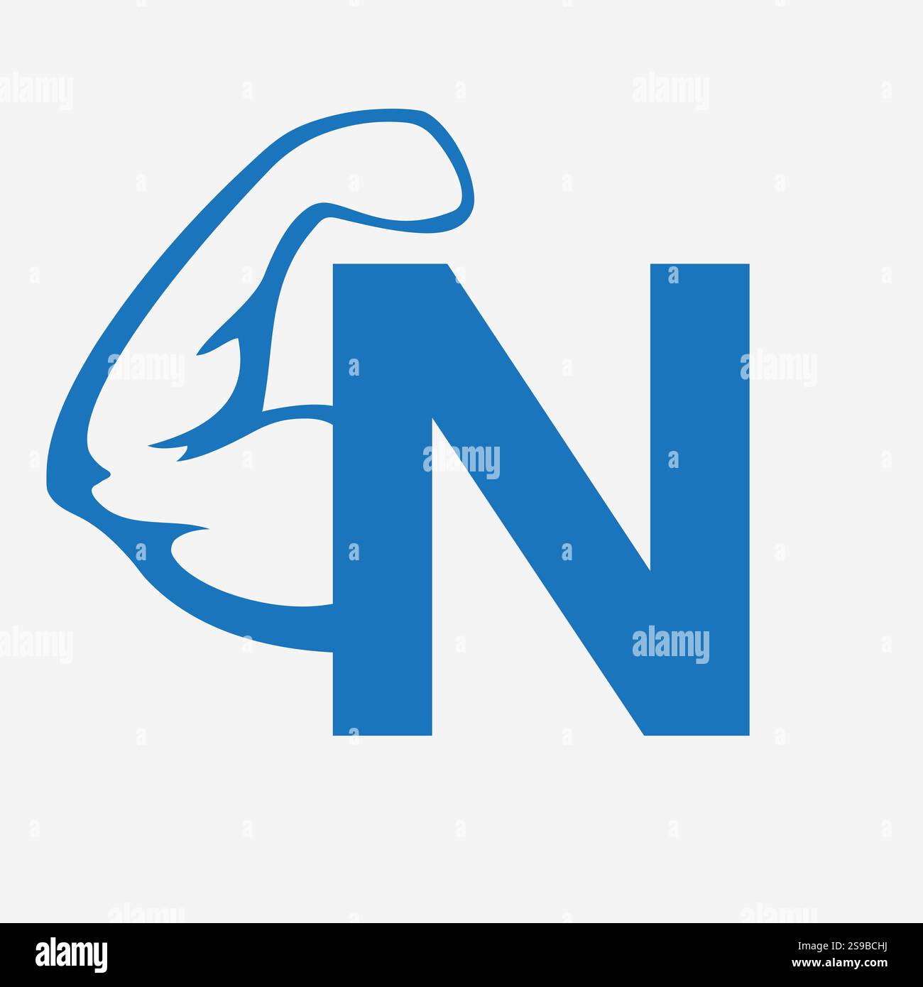 Initial Monogram Letter N Strong Logo Concept With Bicep Muscle Arm ...