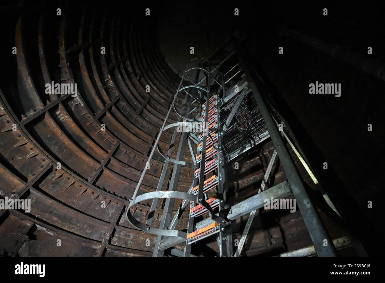 A ladder in the disused tunnels of Dover Street station (Green Park) in ...